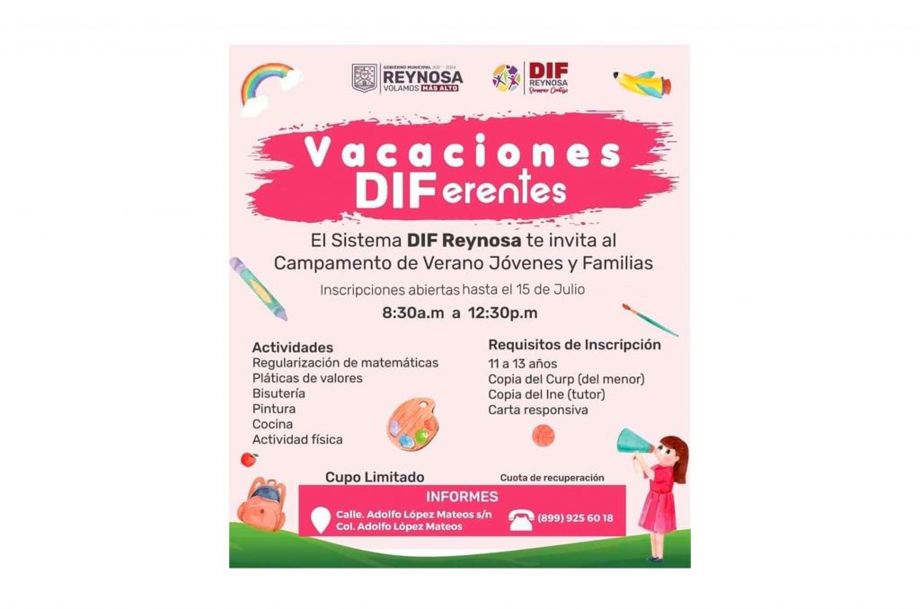 Invita DIF Reynosa a Campamento de Verano – DIF Reynosa 2024 – 2027